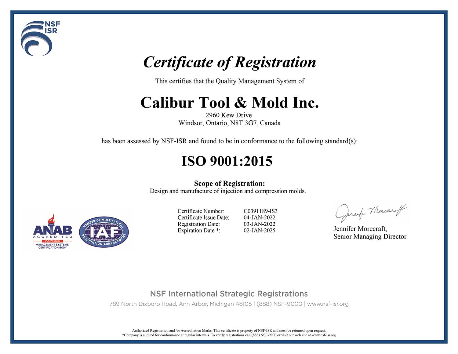 ISO Certification - Calibur Tool